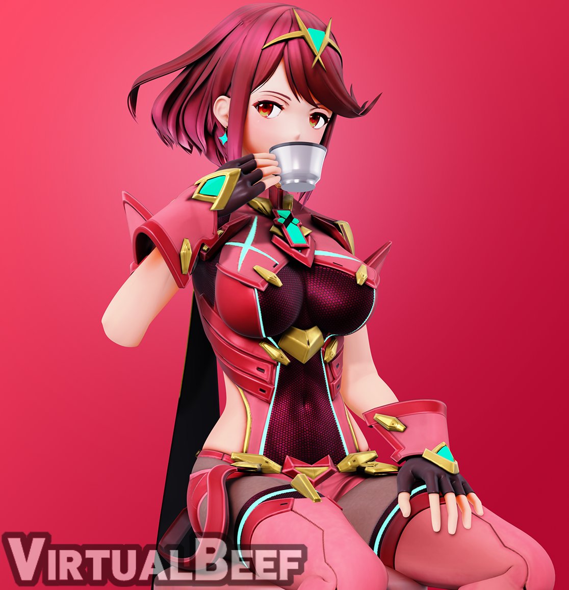 VirtualBeef on Twitter: "Completed a render commission of Pyra sipping tea for @Zeno_SSBU. Thank ...