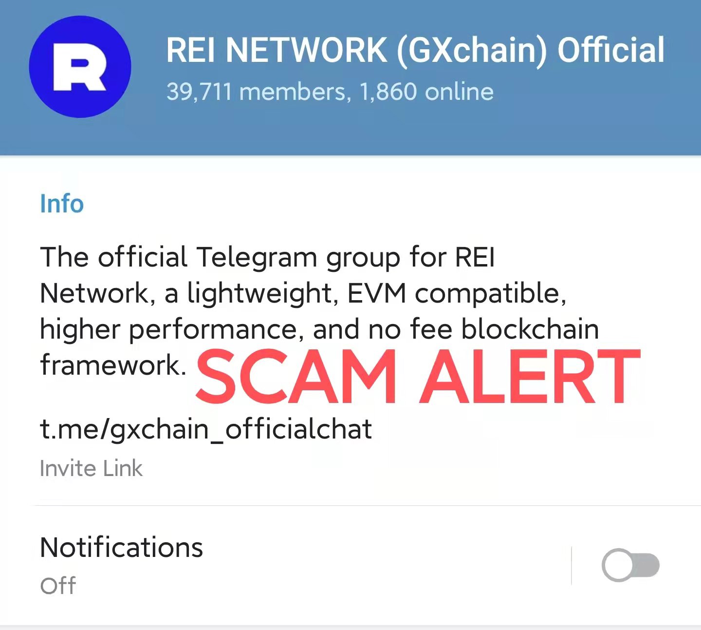 REI Network｜From #GXChain! on Twitter: "🚨SCAM ALERT 🚨 BEWARE OF FAKE TG ...