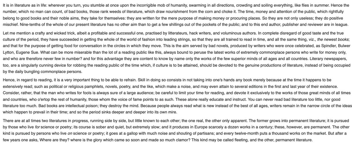 Schopenhauer's wisdom on why a man should not read too much is to ...