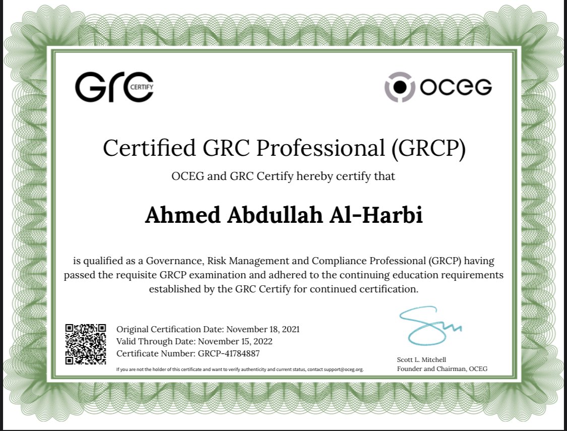 💡💡 وردتني عدة تساؤلات عن الشهادة المهنية #GRCP #اخصائي_حوكمة_ومخاطر ...