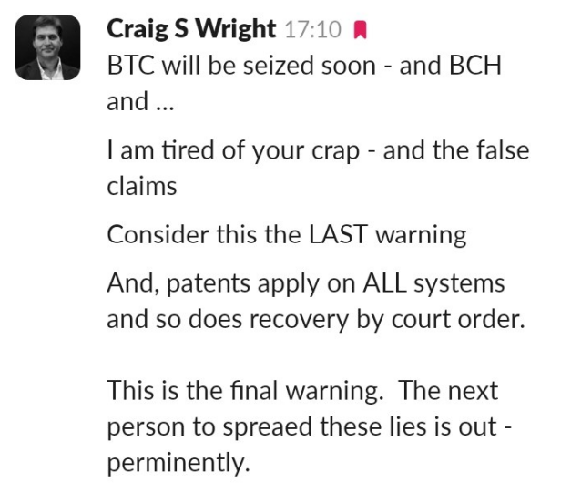 BTC will be seized soon - and BCH and ... (BSV). He's tired of the crap ...