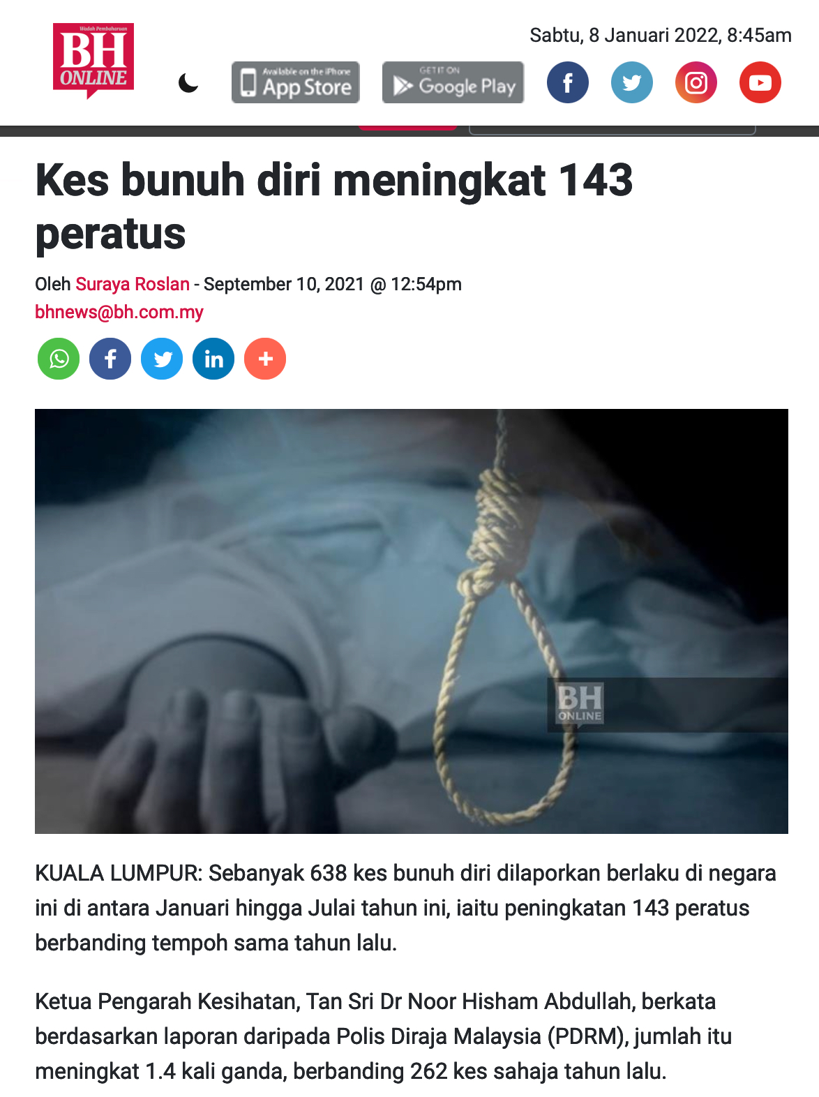 Farmacora on Twitter: "Kes bunuh diri dekat Malaysia meningkat 143% tahun lepas. Bunuh diri ...