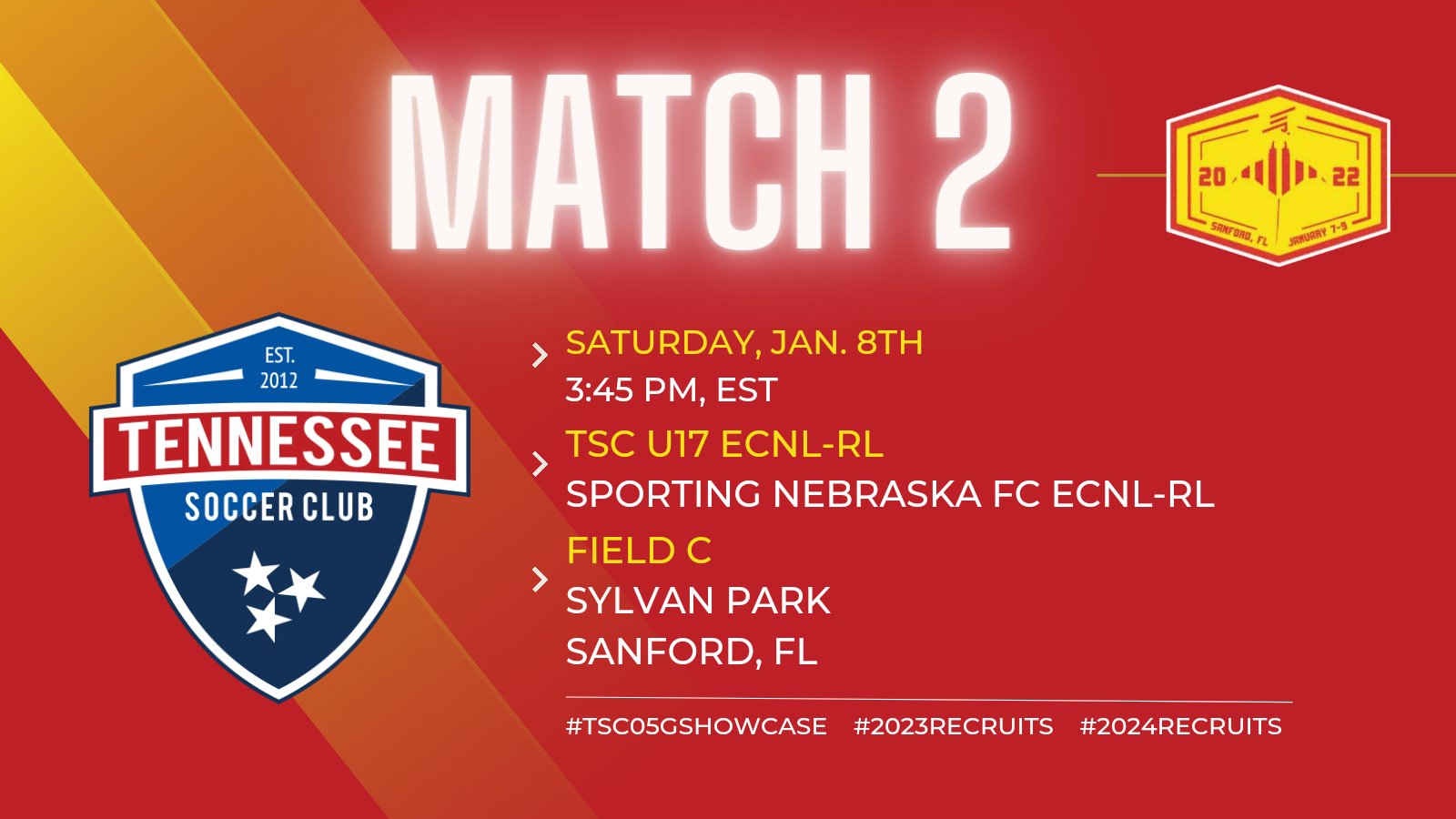 Tennessee SC 04/05 ECNL-RL on Twitter: "Day 2 #ECNLFL 🗓 Saturday, Jan. 8th ⚽️ @SNFC_ECNL 🕑 3:45 ...