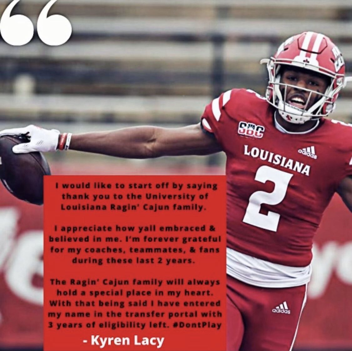 Louisiana Wide Receiver Kyren Lacy has entered the transfer portal : r/CFB