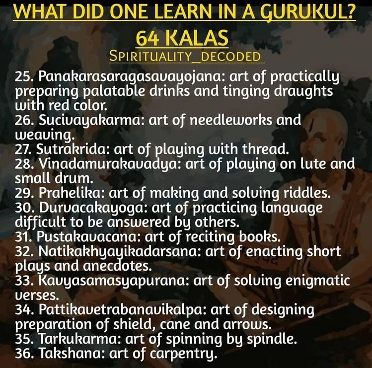 64 KALAS WHICH USED TO TAUGHT IN GURUKULS IN BACK DAYS NEED TO REGAIN 🥺 ...