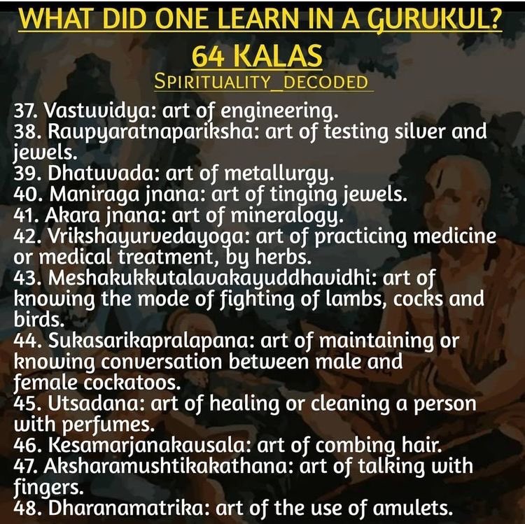 64 KALAS WHICH USED TO TAUGHT IN GURUKULS IN BACK DAYS NEED TO REGAIN 🥺 ...
