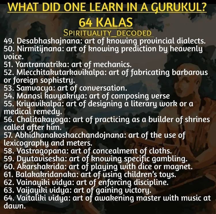 64 KALAS WHICH USED TO TAUGHT IN GURUKULS IN BACK DAYS NEED TO REGAIN 🥺 ...