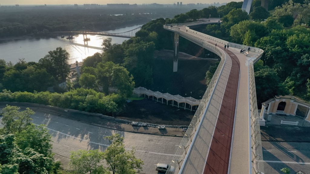 Glass bridge in Kiev, Ukraine. Built in 2019 at the initiative of the ...