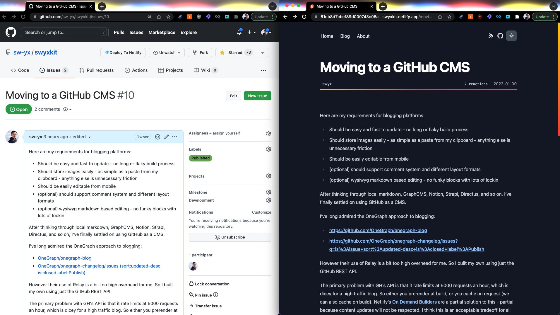 shawn swyx wang on Twitter: "Moved SwyxKit to use GitHub Issues as default CMS: https://t.co ...