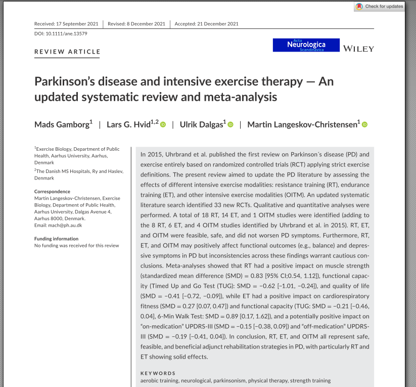 Physio Meets Science on Twitter: "Parkinson's disease and intensive exercise therapy - An ...