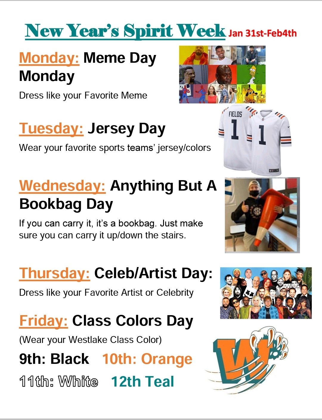 Spirit Week Dress Up Days
