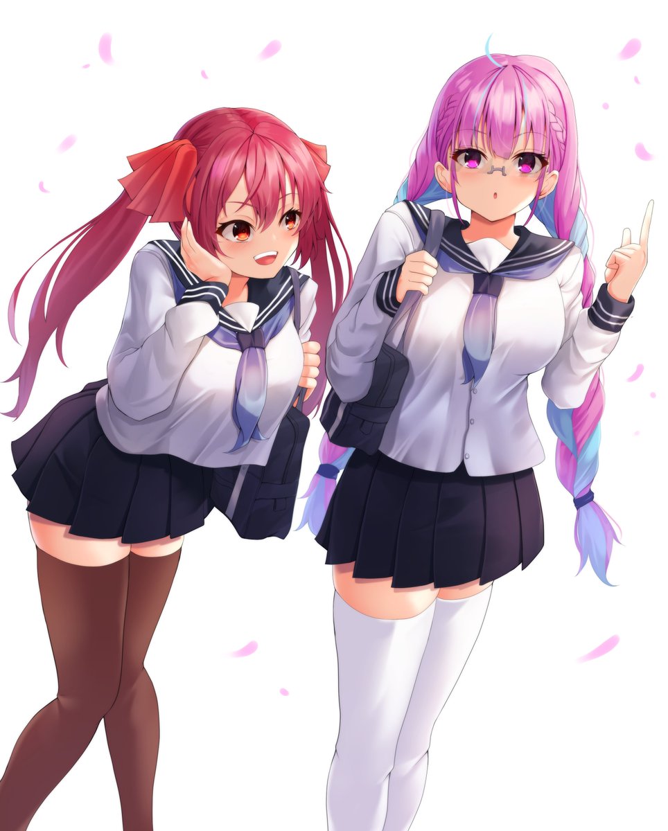 ホロライブ「学生時代の湊あくあとマリン船長 宝鐘マリン マリンのお宝 湊あくあ 」tera 絵描いてます個人・商業問わずお仕事募集中のイラスト