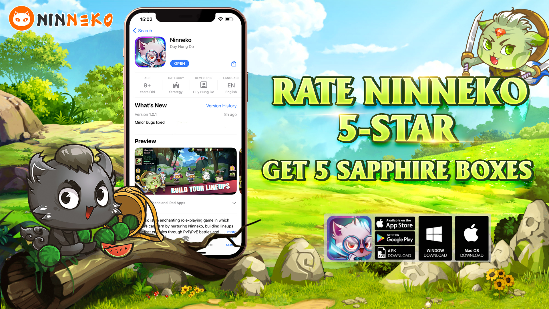 Ninneko on Twitter: "💥RATE NINNEKO 5-STAR - GET 5 SAPPHIRE BOXES ⭐️Step 1: Download Ninneko game ...