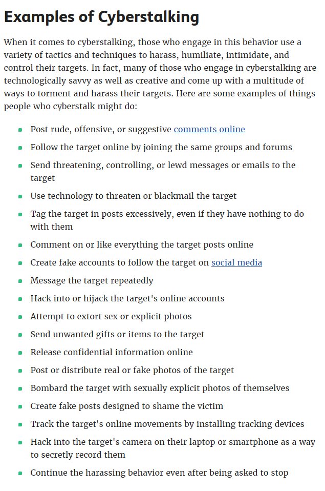 Cyberstalking Examples