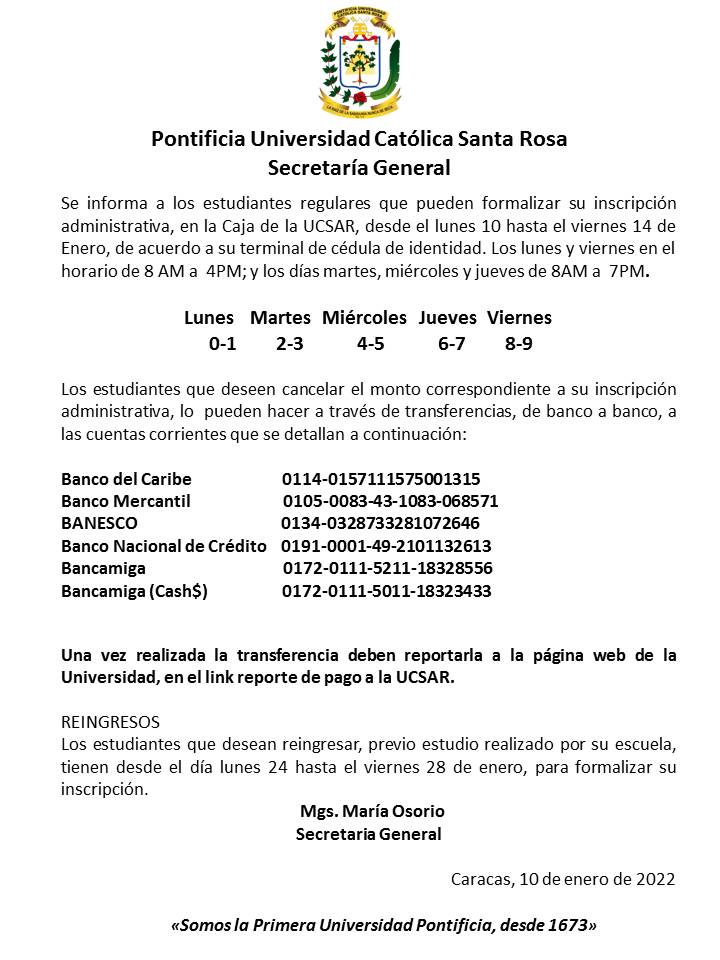 Universidad Catolica Santa Rosa Logo UCSAR Digital | COMUNICADO El