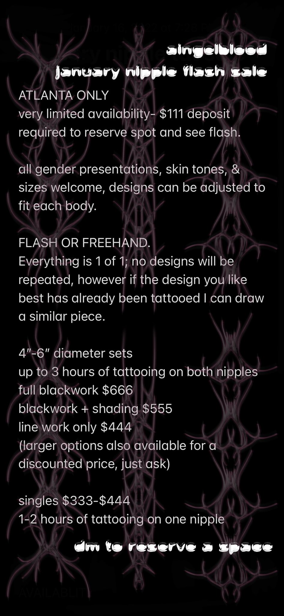 CYBERSIGILS on Twitter: "january nipple tattoo flash sale info- my current waitlist is 6+ months ...