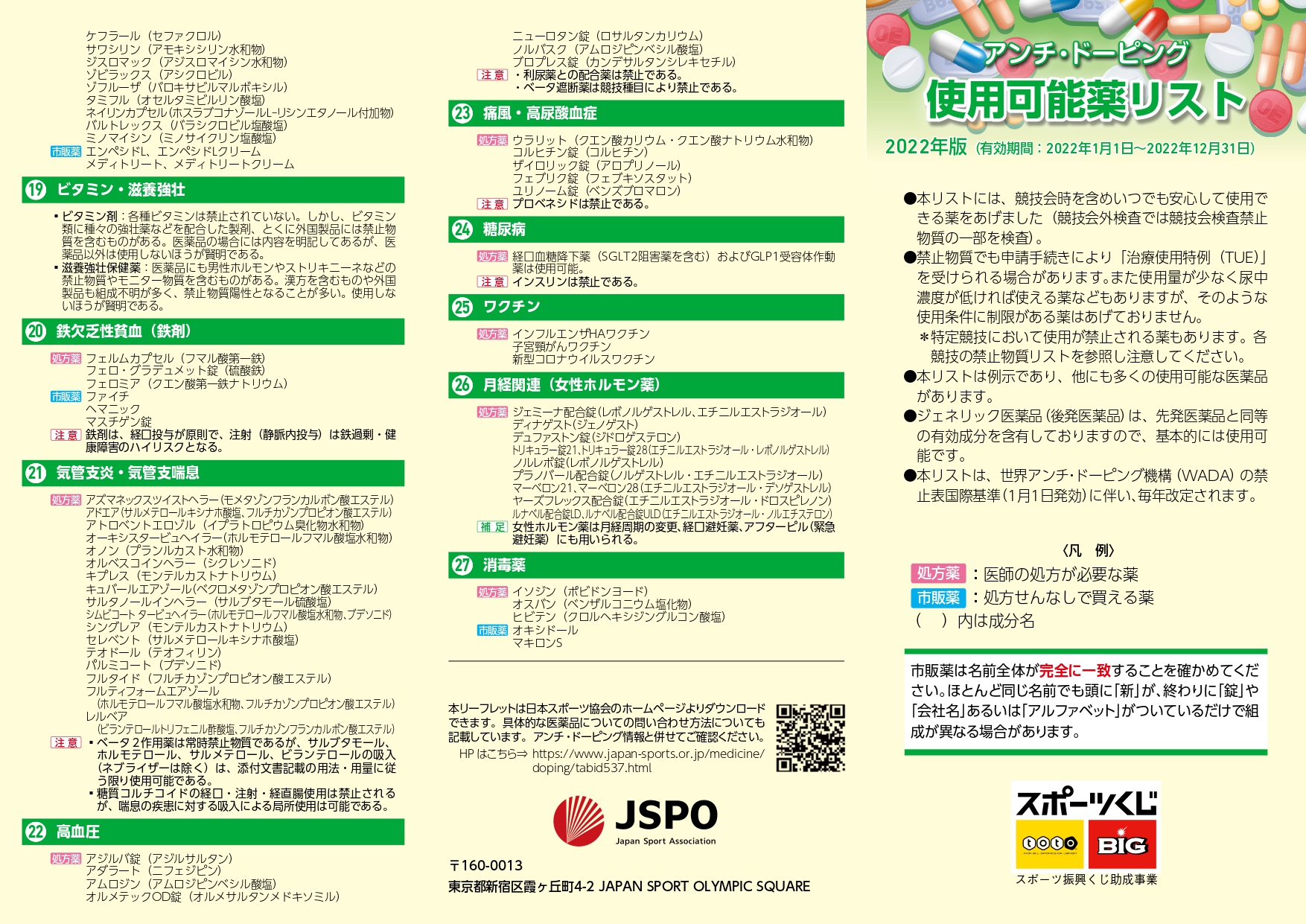 JSPO（日本スポーツ協会） on Twitter: "【アンチ・ドーピング】 アンチ・ドーピング使用可能薬リスト2022年版を発行しました！ 本リストには、競技会時を含めいつでも安心して使用 ...