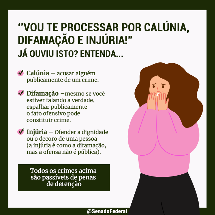 Senado Federal On Twitter Calúnia Difamação E Injúria São Os Crimes