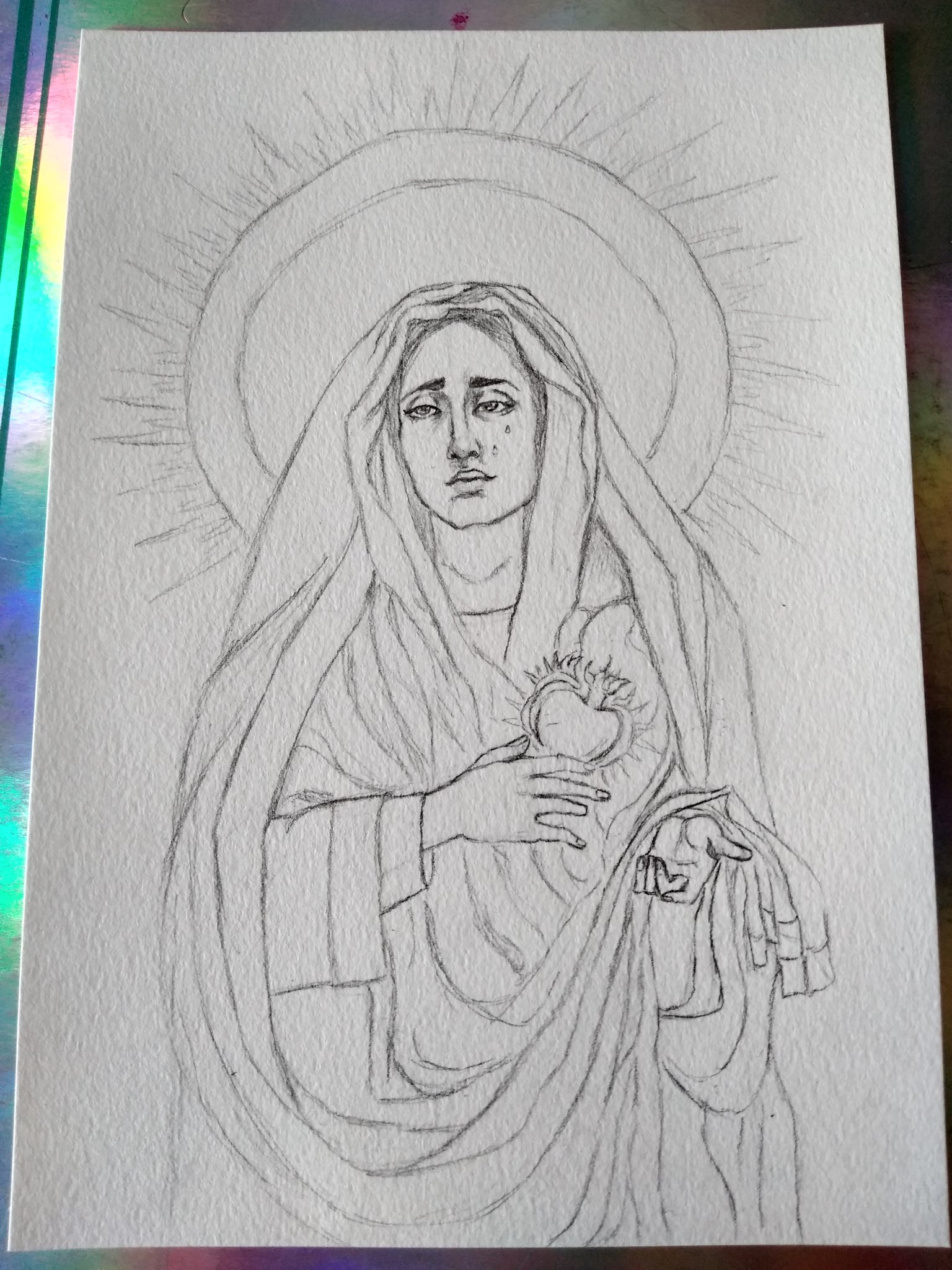 Virgin Mary Pencil Drawing