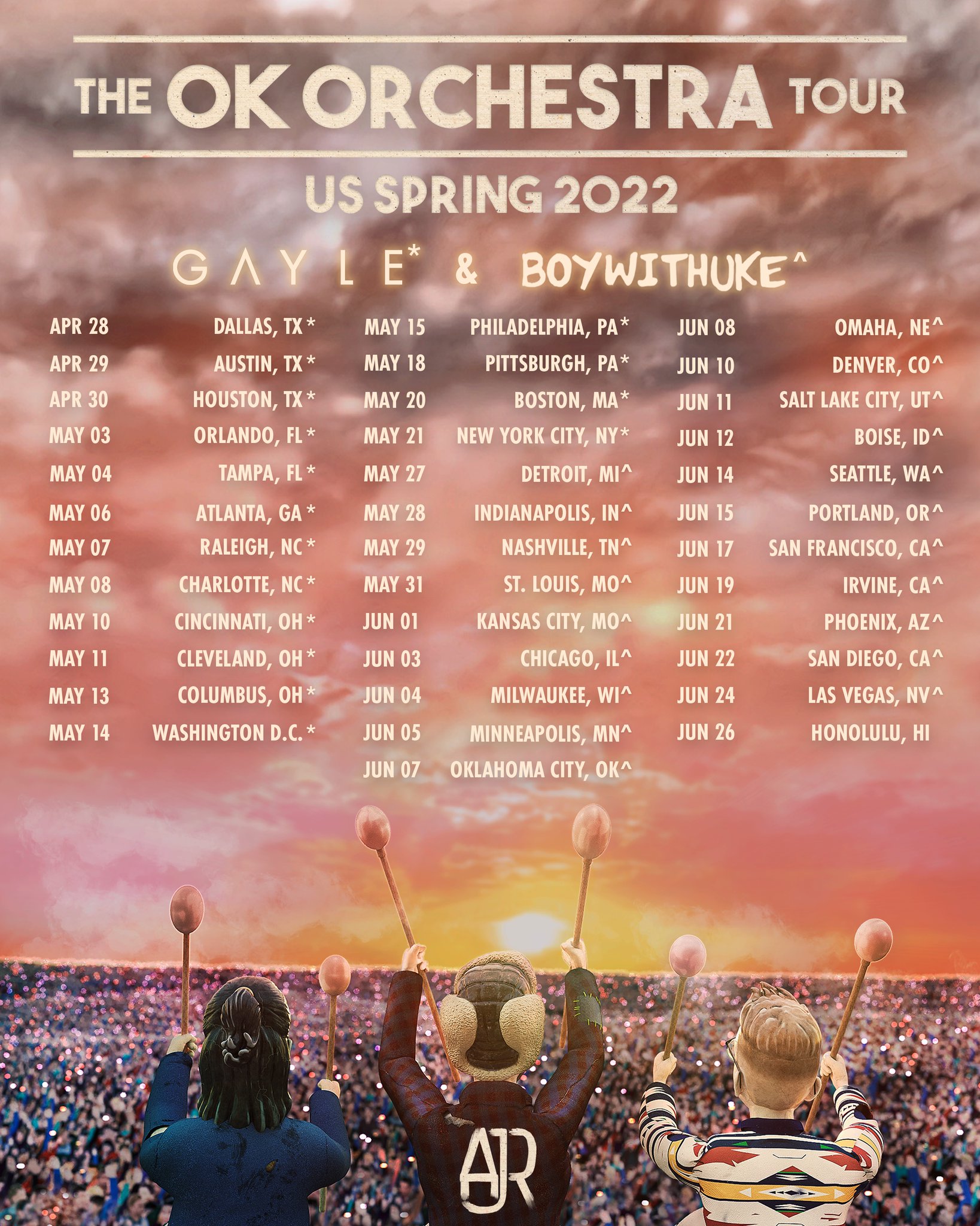AJR on Twitter: "Bringing on @whoisgayle and BoyWithUke for the tour this spring, these crowds ...