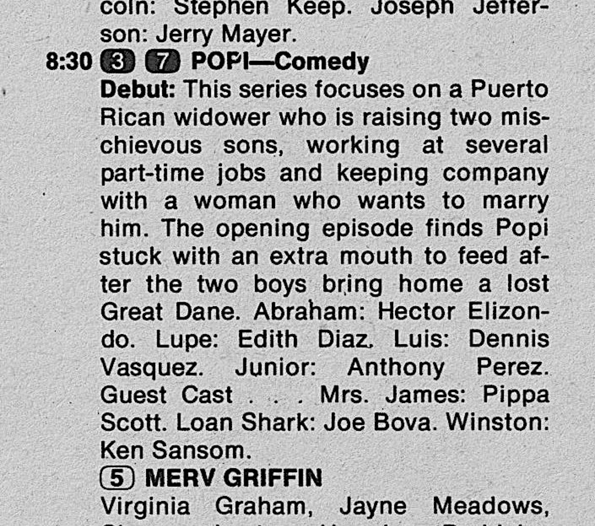 RetroNewsNow on Twitter: "📺DEBUT: 'Popi' starring Héctor Elizondo premiered 46 years ago ...