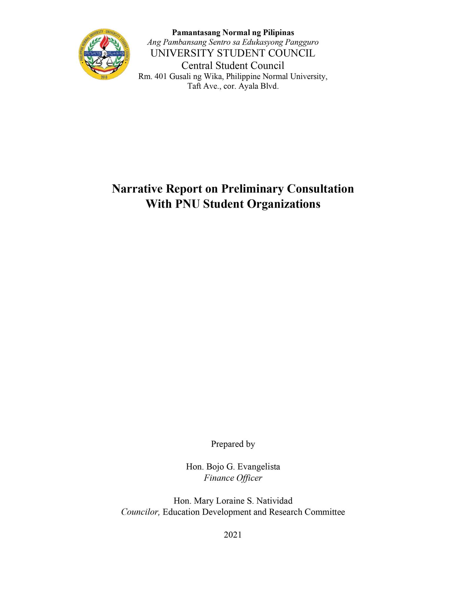 Narrative Report Sample Title Page