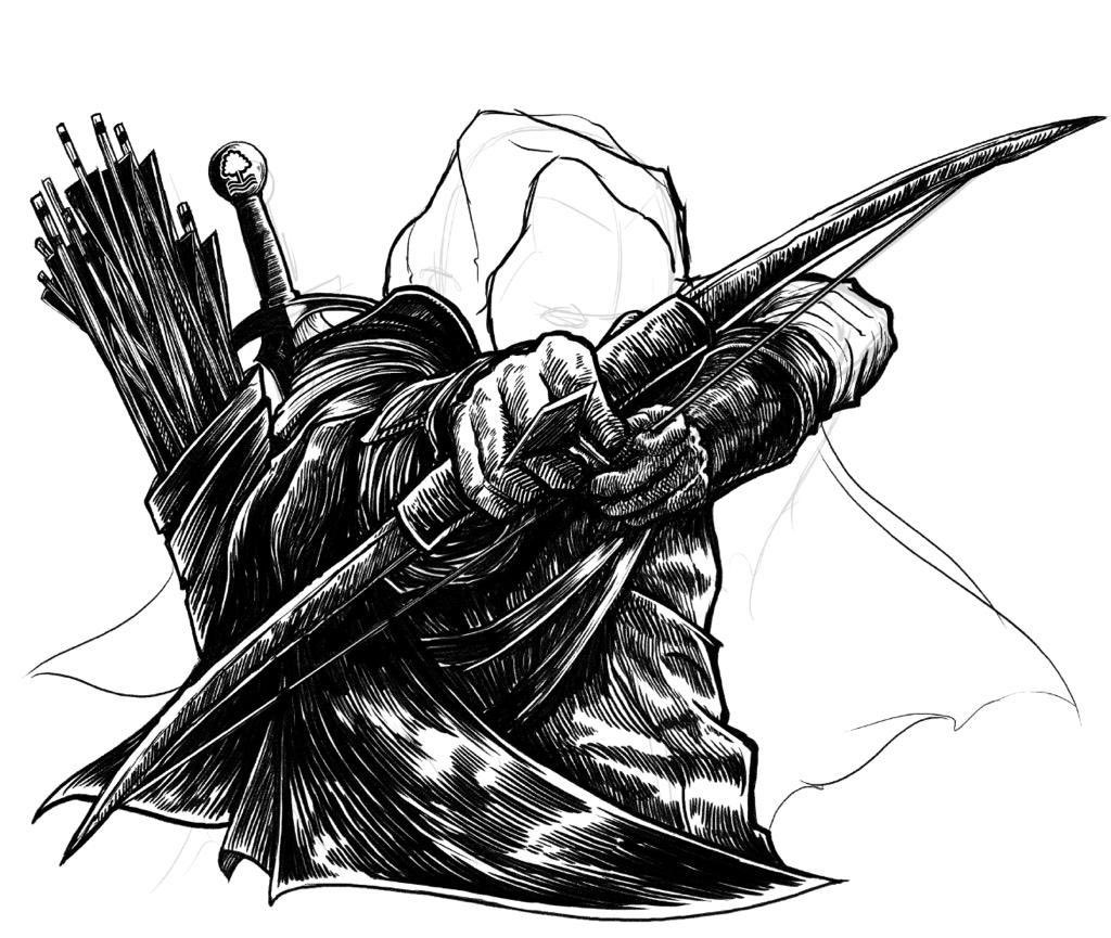 Hooded Archer Drawing