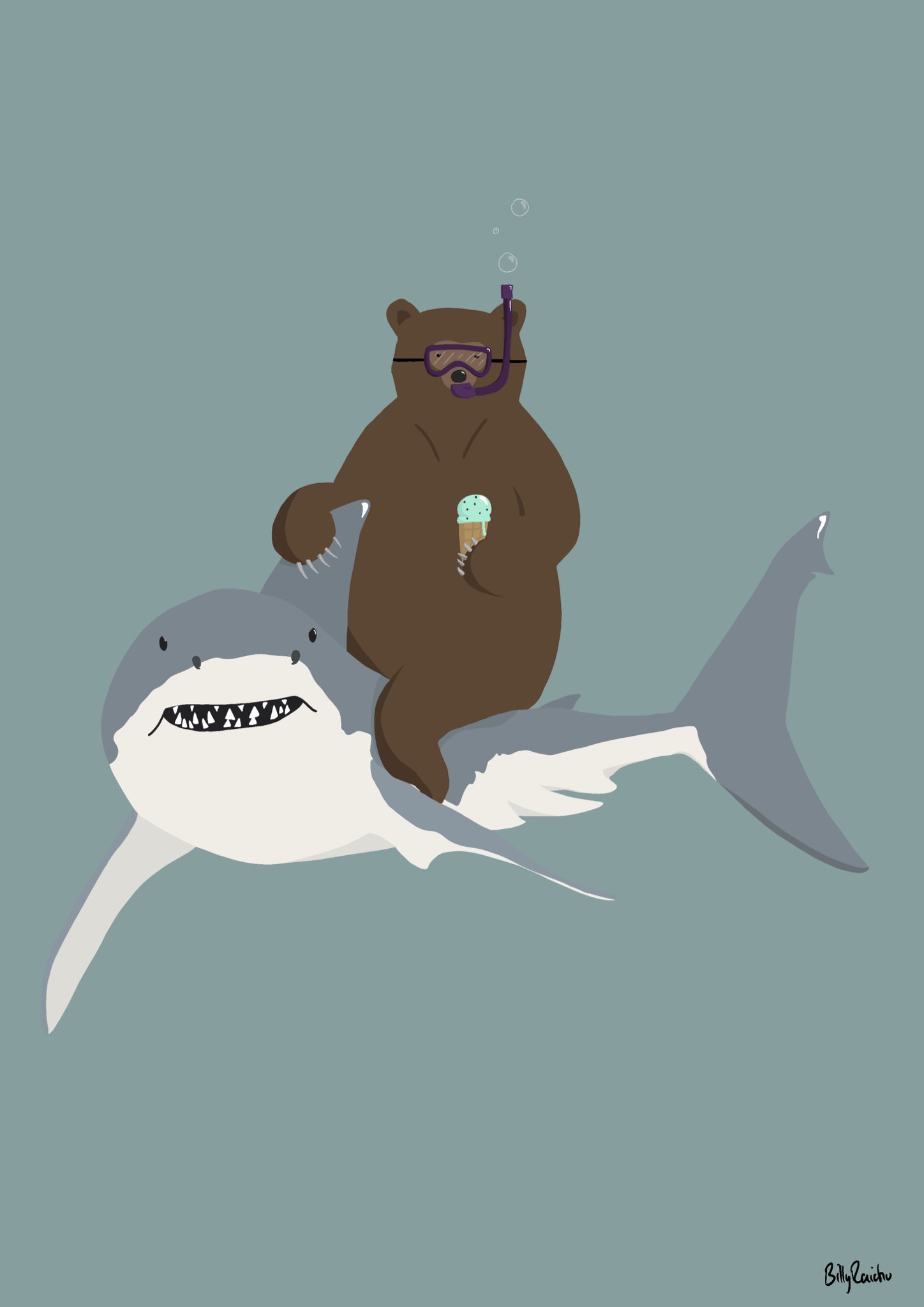 Bear Riding Shark