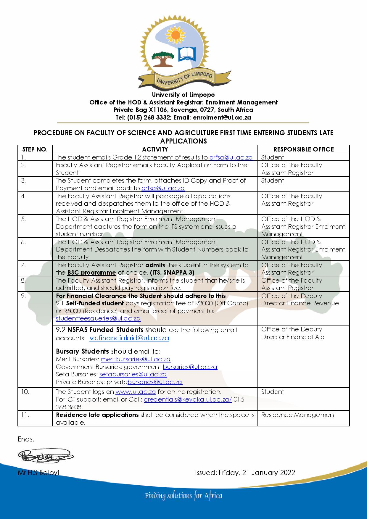University Of South Africa Late Application 2022 Form