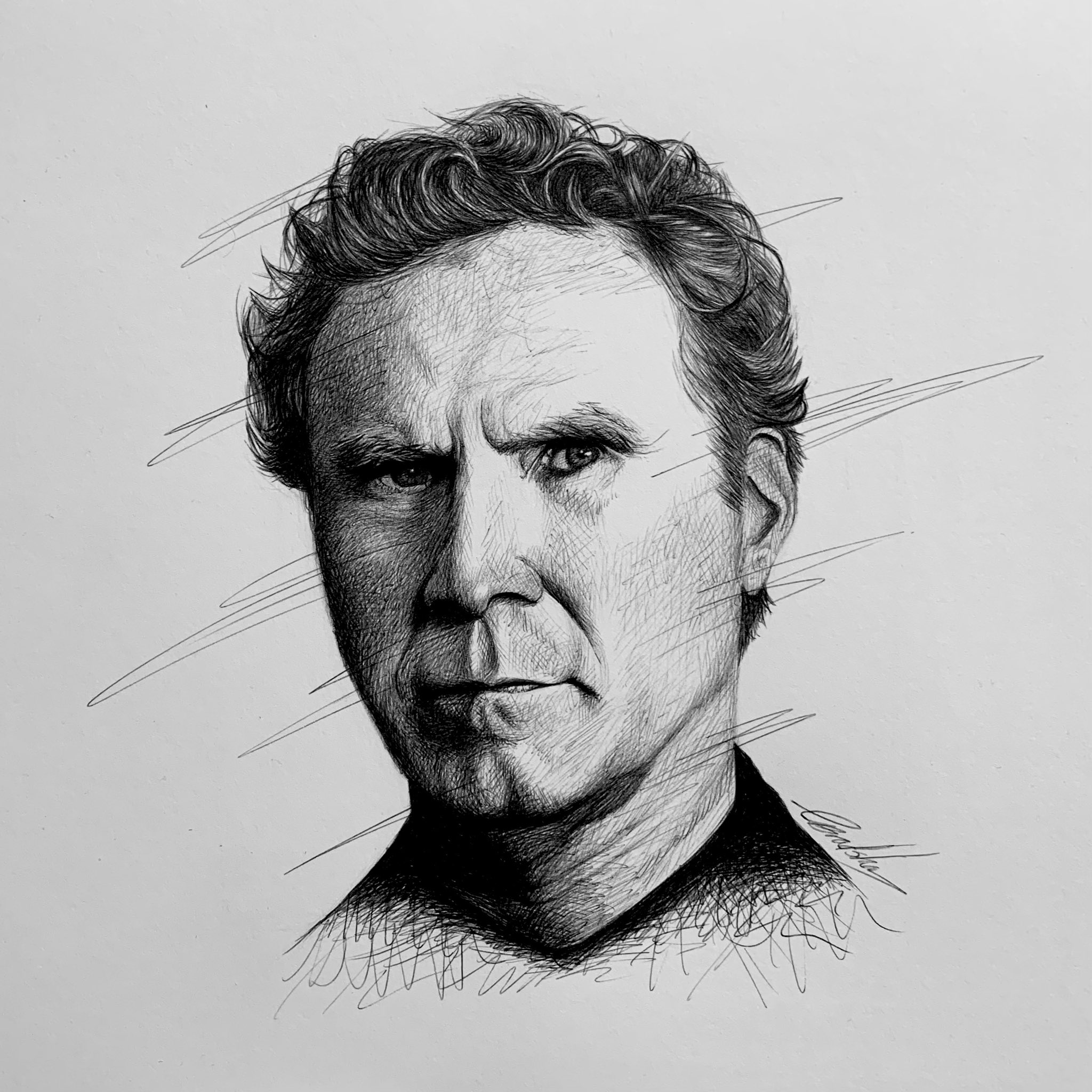Will Ferrell Portrait Black And White