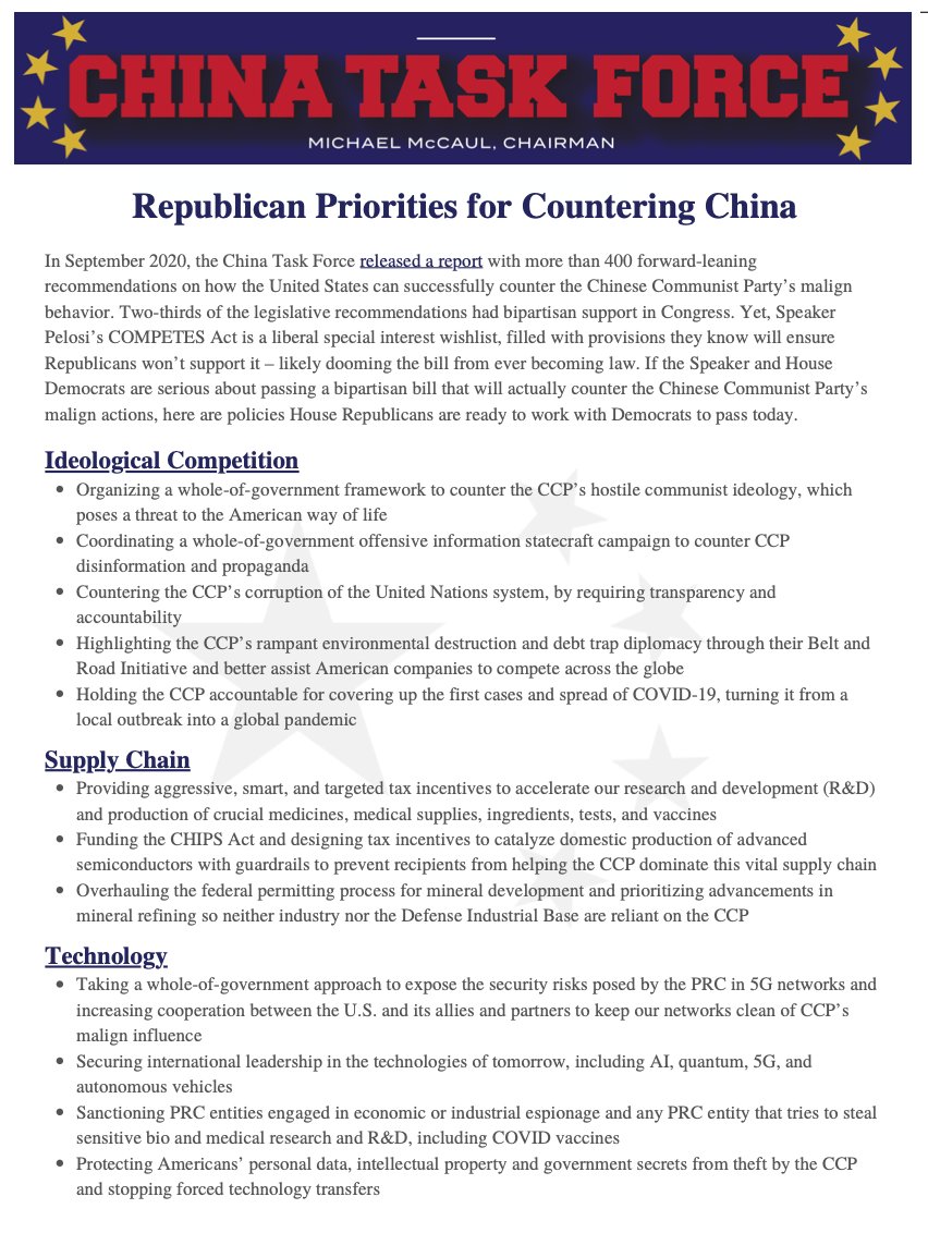 China Task Force on Twitter: "CHM @RepMcCaul "We released a report with over 400 recs, with 2/3 ...