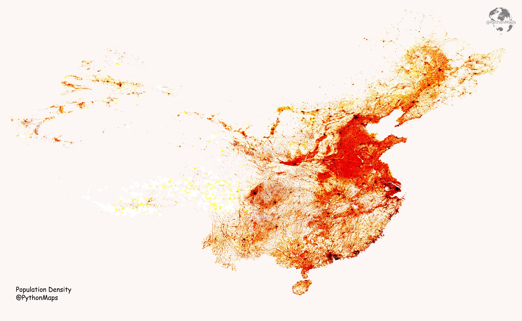 Python Maps On Twitter Population Density Map Of China This Map Was Generated With Python
