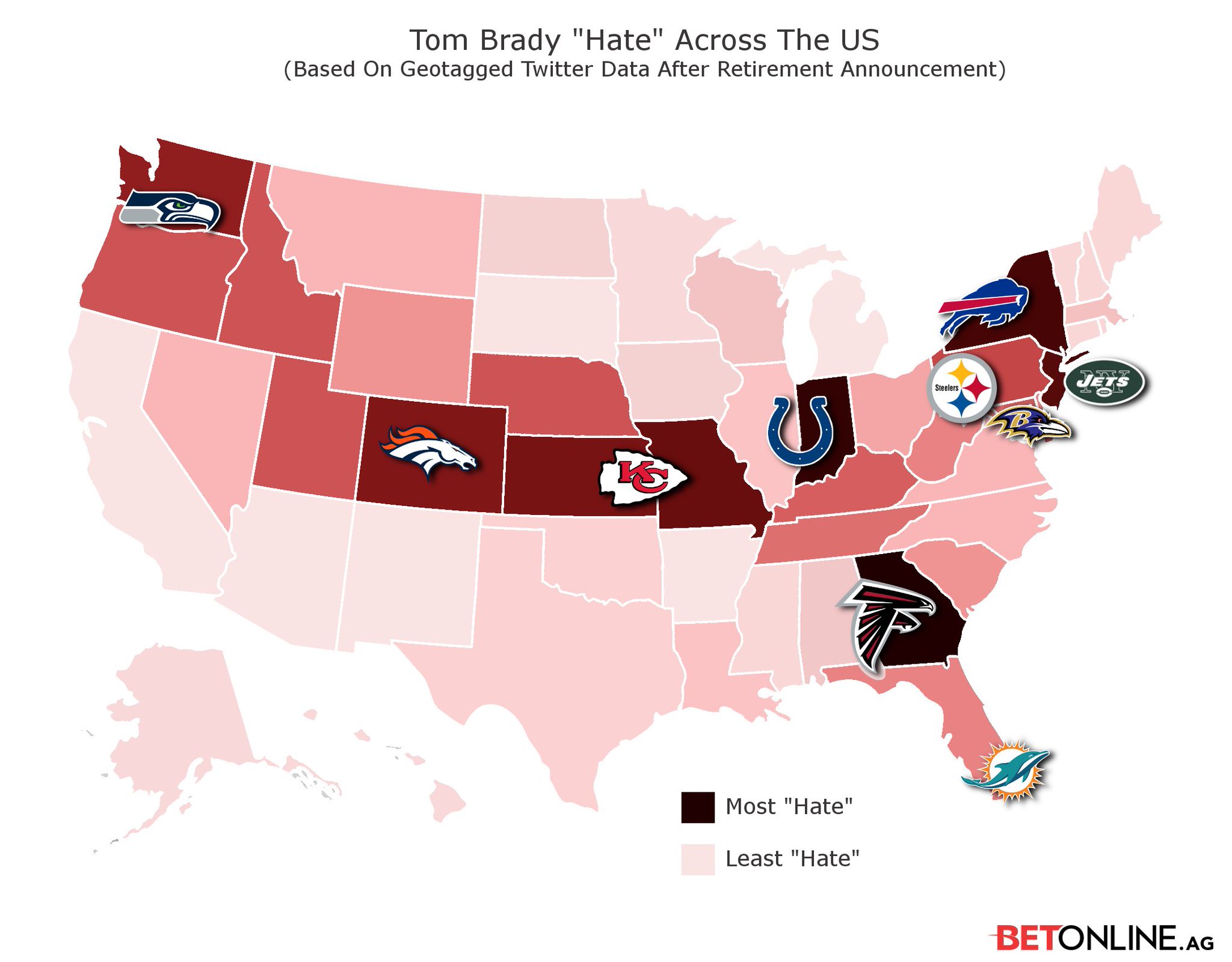 BetOnline.ag on Twitter: "The Tom Brady Hate Map Based on over 200,000 geotagged tweets with ...
