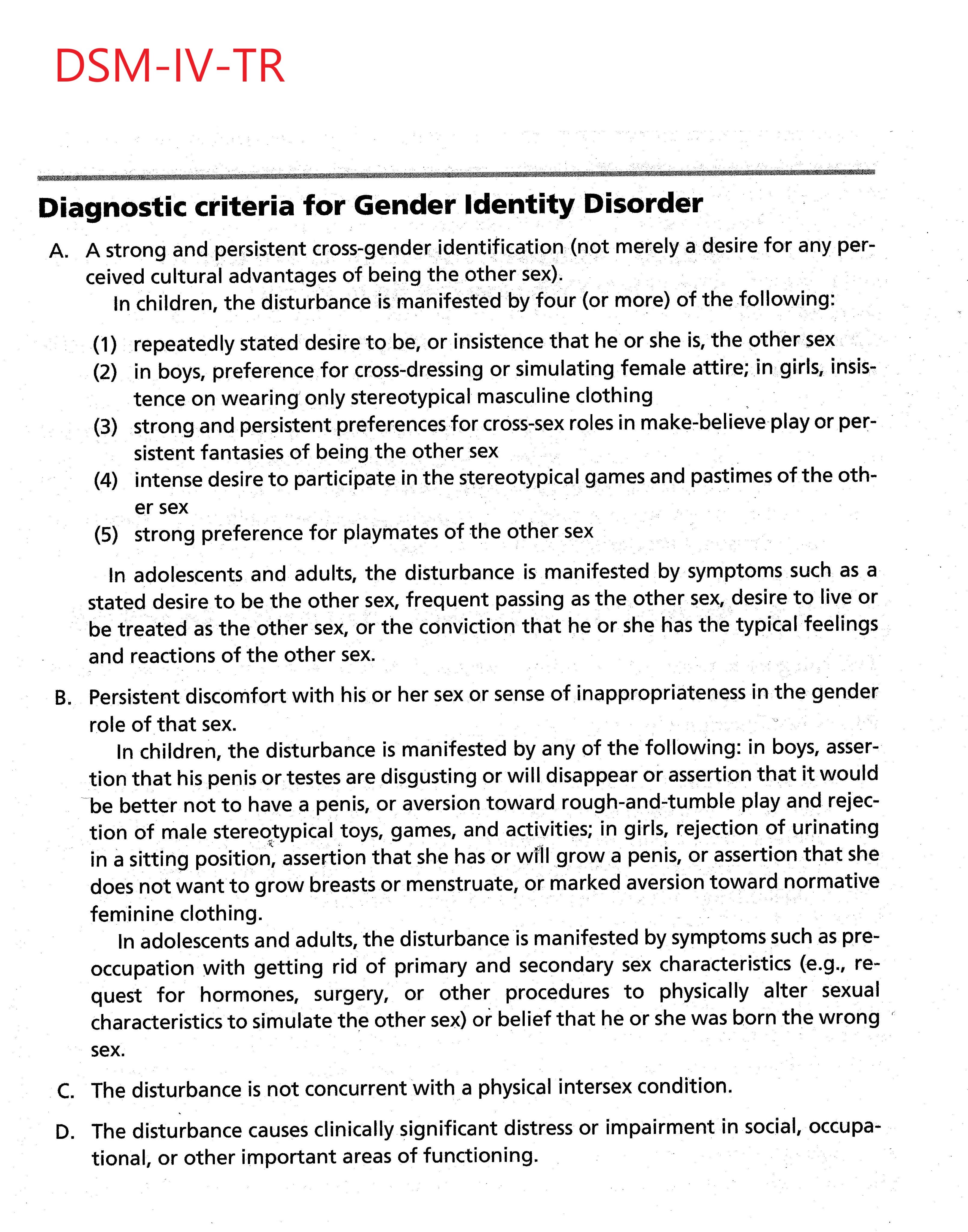 Gender Identity Disorder Symptoms