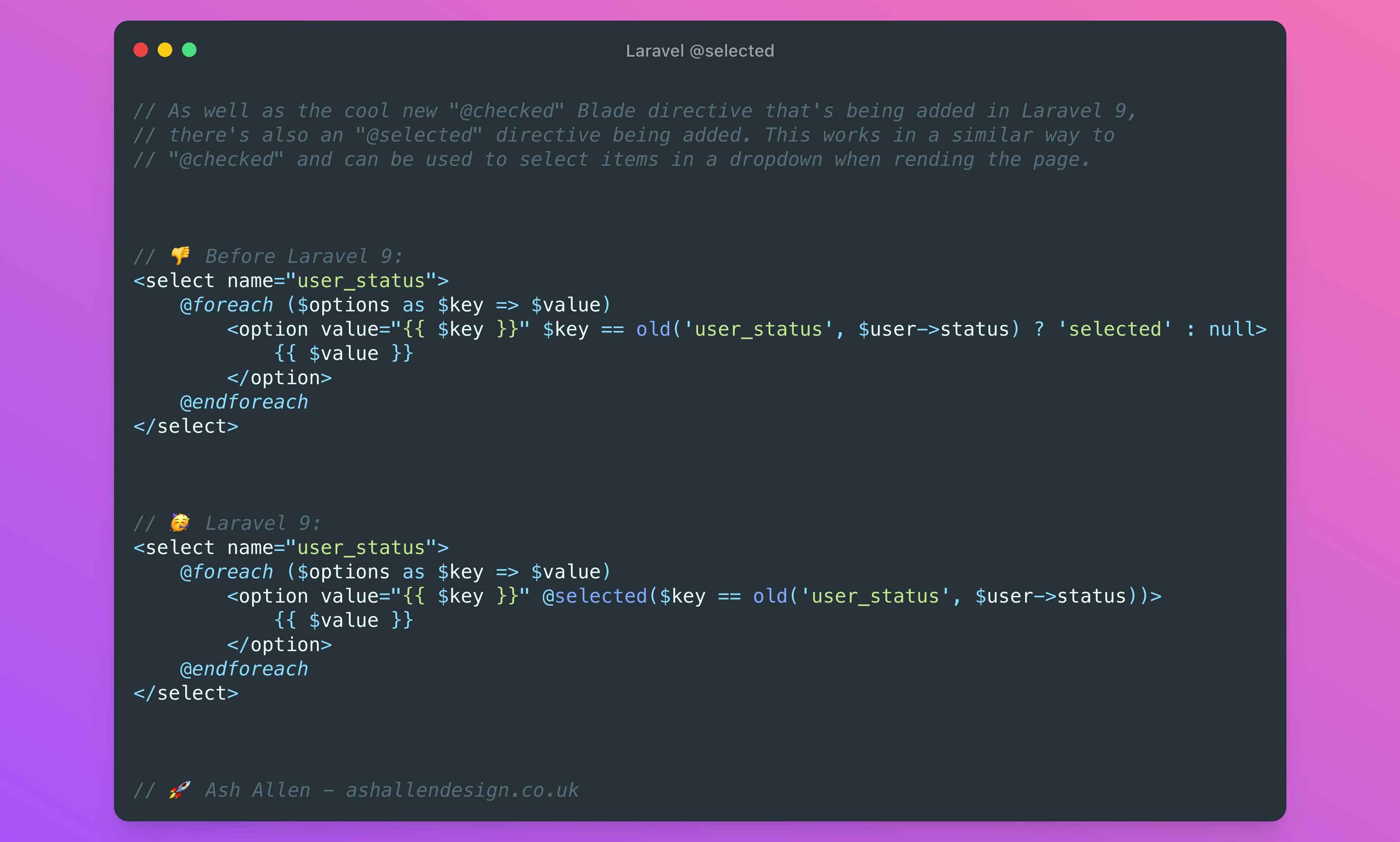 Ash Allen 🚀 on Twitter: "🔥 In Laravel 9, you'll be able to use the cool new "checked" Blade ...
