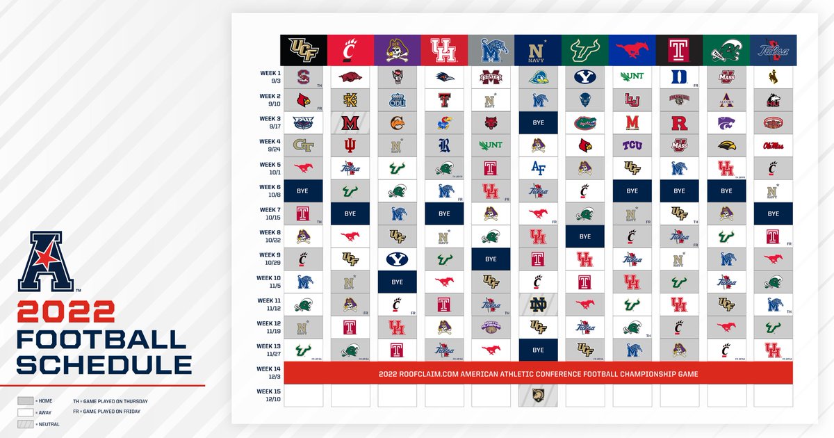 AAC releases full 2022 Football schedule : r/CFB