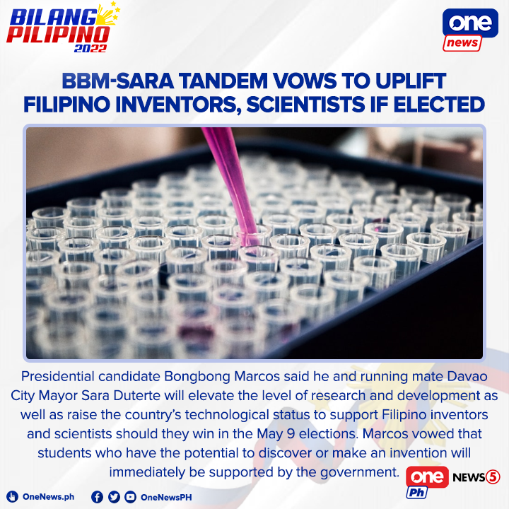 ONE News PH on Twitter: "Presidential candidate Bongbong Marcos says Filipino inventors should ...