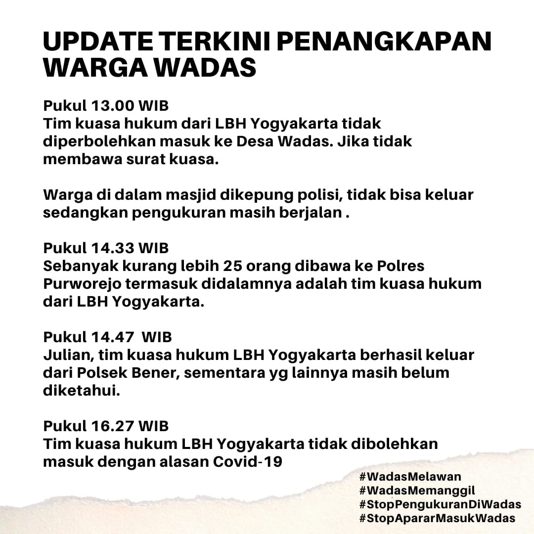 Wadas Melawan on Twitter: "UPDATE TERKINI PENANGKAPAN WARGA WADAS Berikut update sampai pukul 16 ...