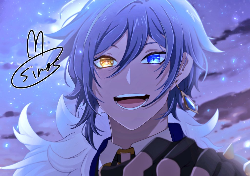 kaeya (genshin impact) 1boy jewelry male focus gloves earrings blue ...