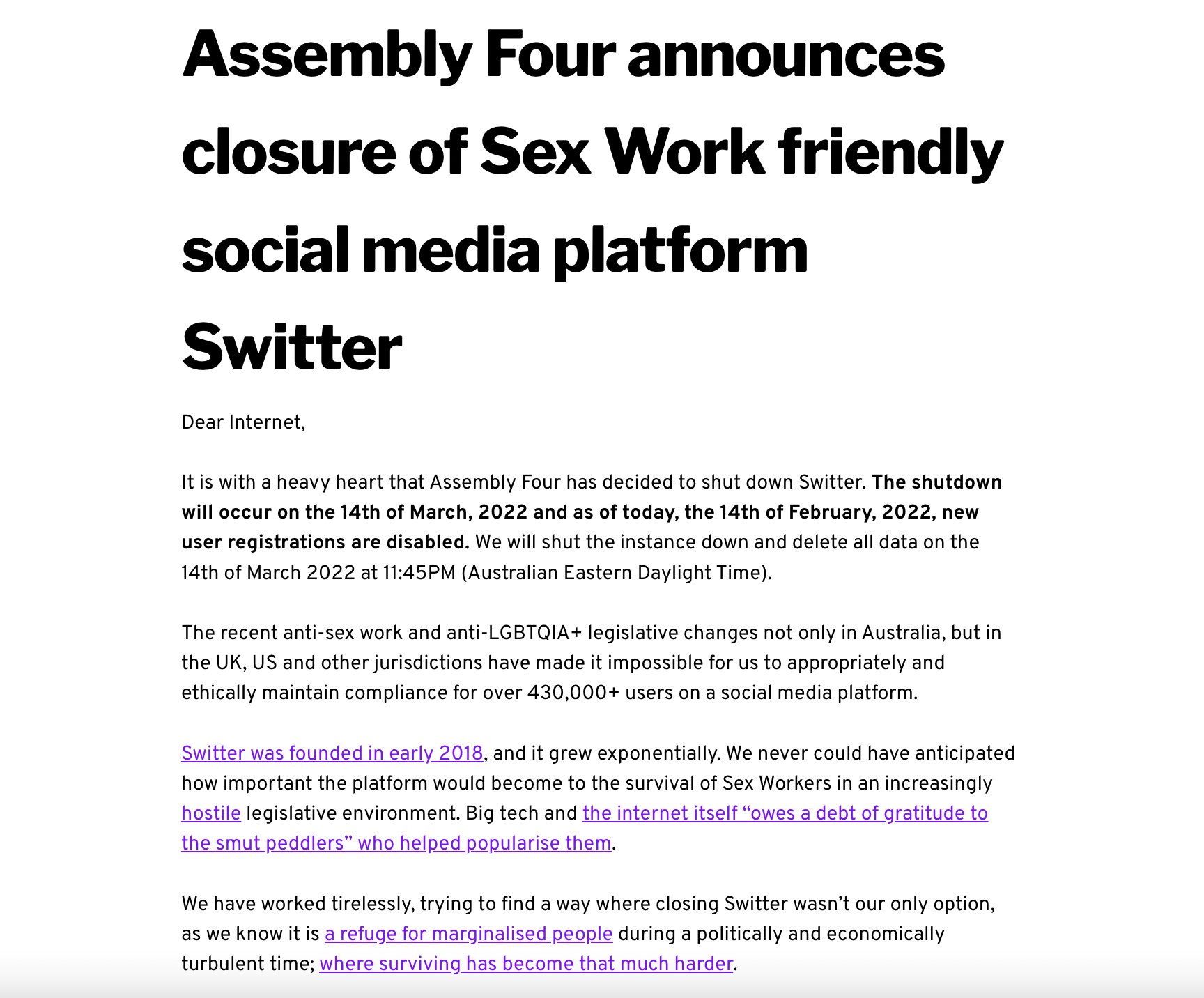 Switter on Twitter: "It is with a heavy heart that we have decided to ...