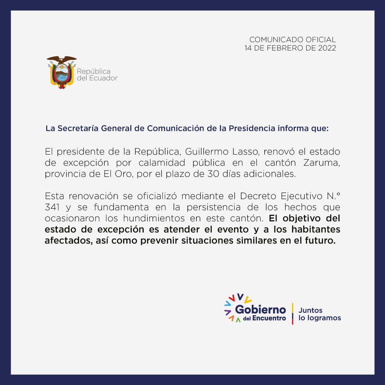 Comunicación Ecuador on Twitter: "COMUNICADO OFICIAL | La Secretaría General de Comunicación de ...
