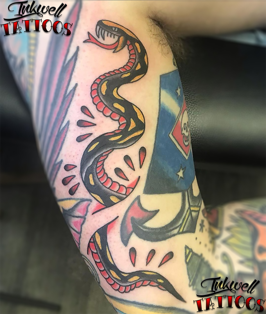 American Traditional Snake Tattoos