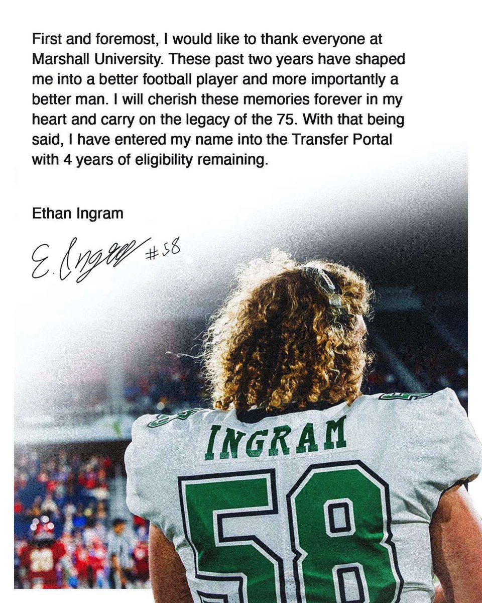 Marshall OL Ethan Ingram has entered the transfer portal : r/CFB
