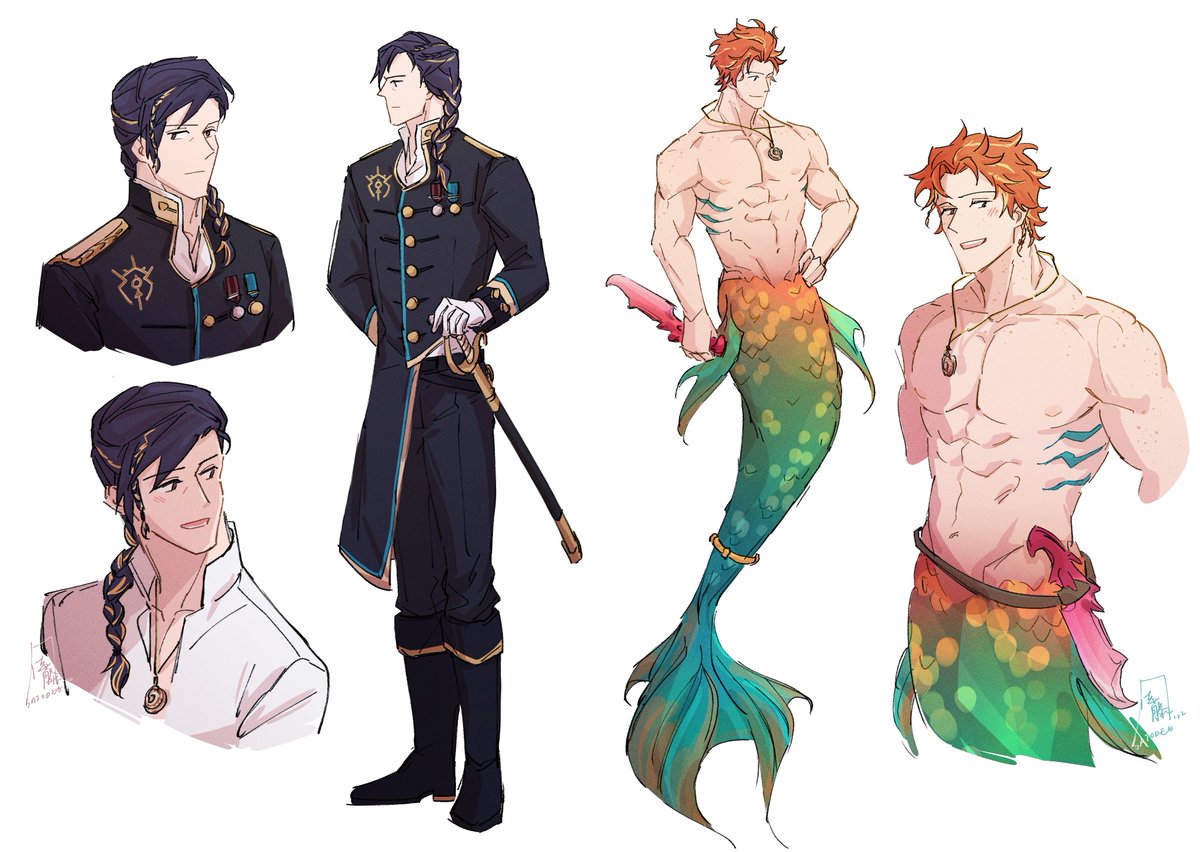 「Navy Commander Felix and Mermaid Sylvain」|佐藤のイラスト
