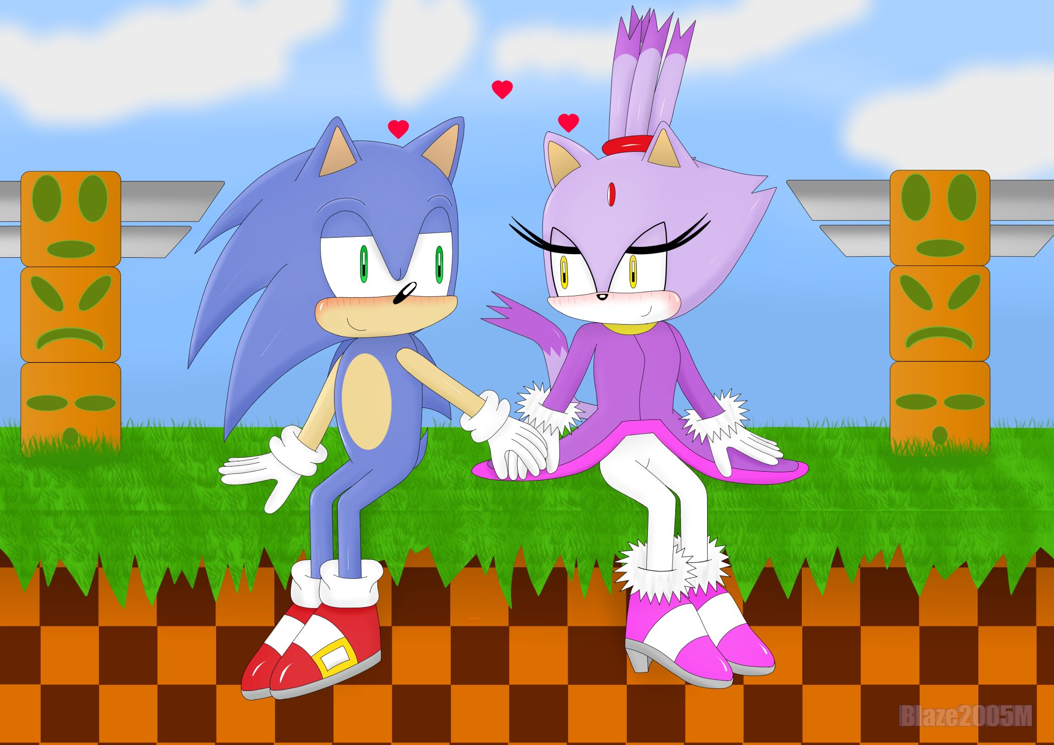 Sonic The Hedgehog And Blaze The Cat Kissing