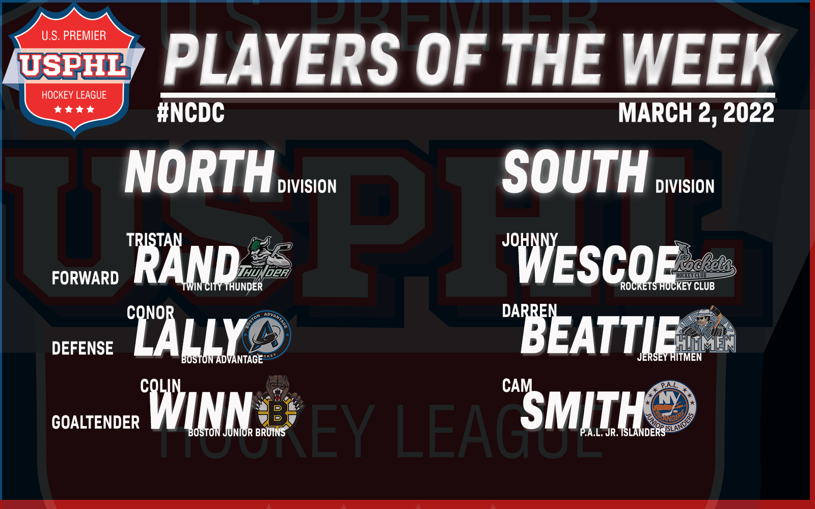 Usphl On Twitter Congratulations To Our Playersoftheweek From The
