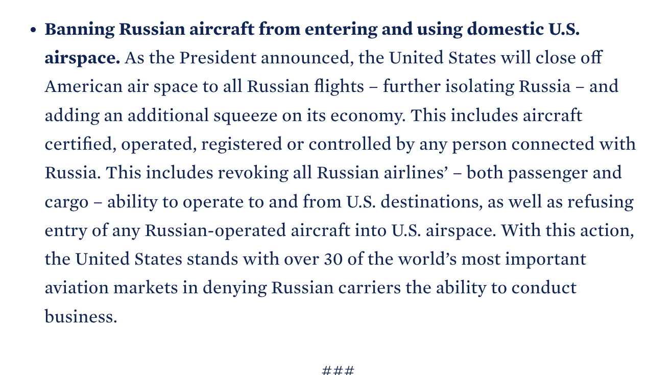 Tuguldur B On Twitter АНУ агаарын хилээ ОХУ д бүрэн хааж байна Оросын нислэгүүд ЕХ АНУ