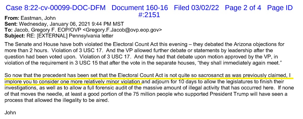 Opening Arguments on Twitter: "THIS is a "smoking gun" -Trump's lawyer, John Eastman, 6 hours ...
