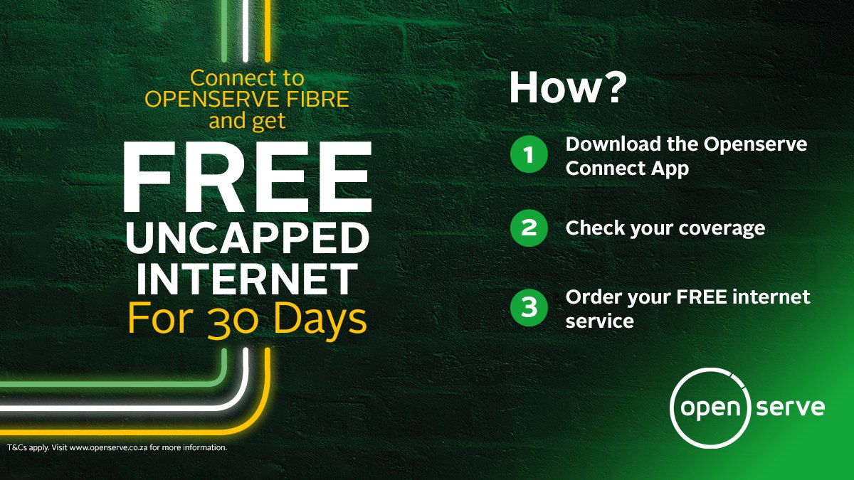 Openserve on Twitter: "Connect to Openserve Fibre and get FREE Uncapped Internet for 30 Days ...